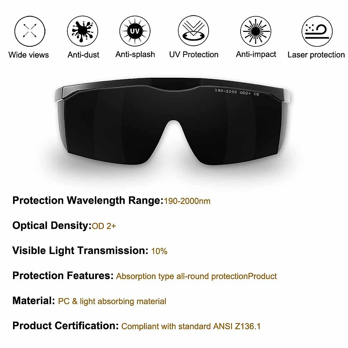 IPL190nm to 2000nm Laser Safety Glasses , UV Blocking Laser Glasses Eye Protection Protective Goggles Eyewear for Hair Removal Treatment and Laser Cosmetology Operator Eye Protection Adjustable Temple