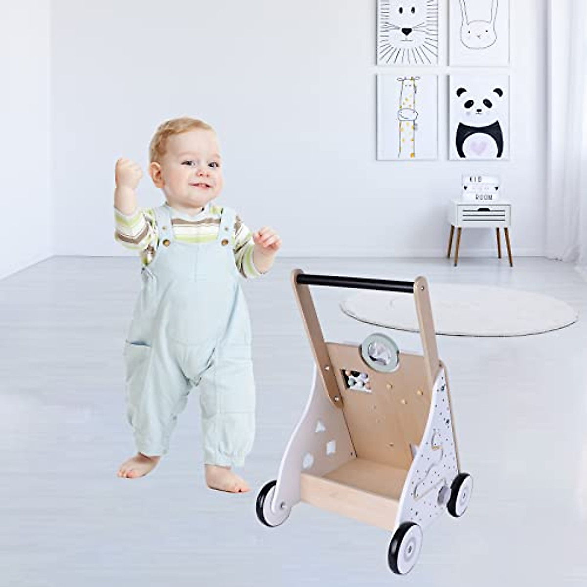 MyHarney Wooden Baby Walker Baby Push Walkers Push Toys for Babies Walker Learning to Walk for 1 Year Old Baby Boys & Girls Toddler Push & Pull Toys Wooden Baby Toys Baby Walker with Wheels