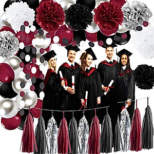 Graduation Party Decorations Maroon Black 2024/Burgundy Black Graduation Decorations 2024 Burgundy Silver Black Balloons/Burgundy Black Birthday Party Decorations