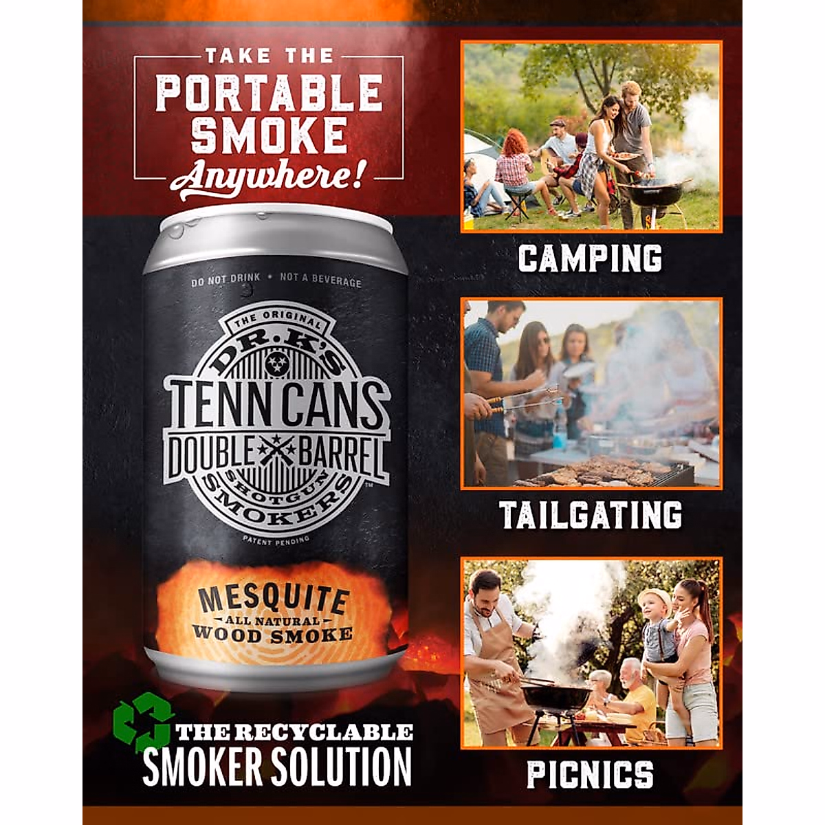 Dr. K's Tenn Cans 6 Pack - Convenient, No Mess Smoke Tube Grilling Gifts for Men | Premium Mesquite Pellets in an Easy to Use Can | Championship Flavor & Smoke Every Time, Up to 1hr Smoke Per Can