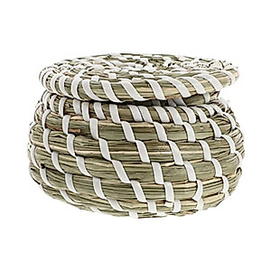 ULTNICE Mini Woven Baskets with Lids: Round Small Seagrass Serving Basket Box Natural Storage Bin Tabletop Organizer Jar for Jewelry Chess Toys S