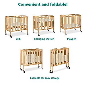 Dream On Me 3-in-1 Folding Portable Crib, Natural, Large