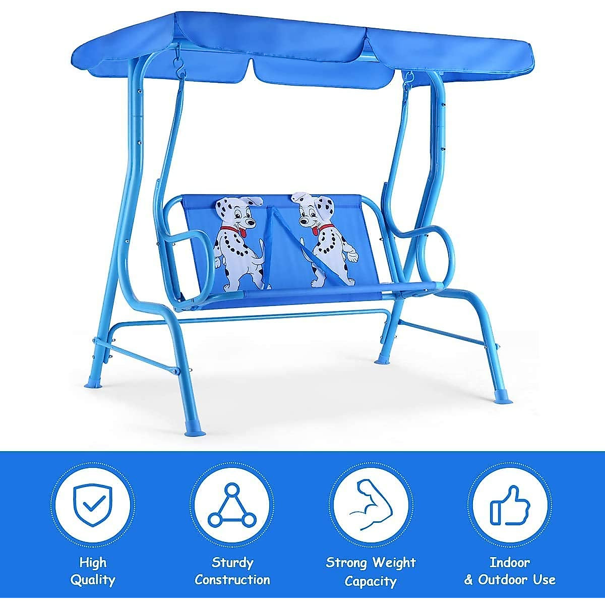 ReunionG Kids Porch Swing, 2 Seats Children Swing Chair w/Safety Belt & Adjustable Hammock Canopy, Kids Patio Swing Bench for Outdoor