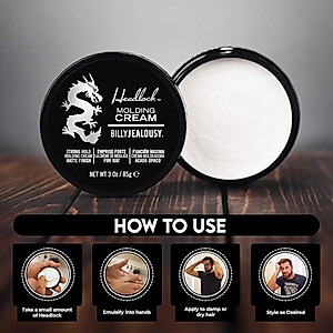 Billy Jealousy Headlock Hair Molding Cream, Hair Styling Cream for Men with Strong All-Day Hold, Natural Matte Finish Hair Cream for All Lengths, 3 Ounce