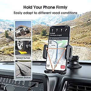 WMRISE Car Cell Phone Holder Mount: Strong Suction Cup Dashboard Windshield Phone Holder, AdjustableTelescopic Arm Dash Phone Mount Compatible with iPhone, Samsung, Moto, Huawei, Nokia, LG and More