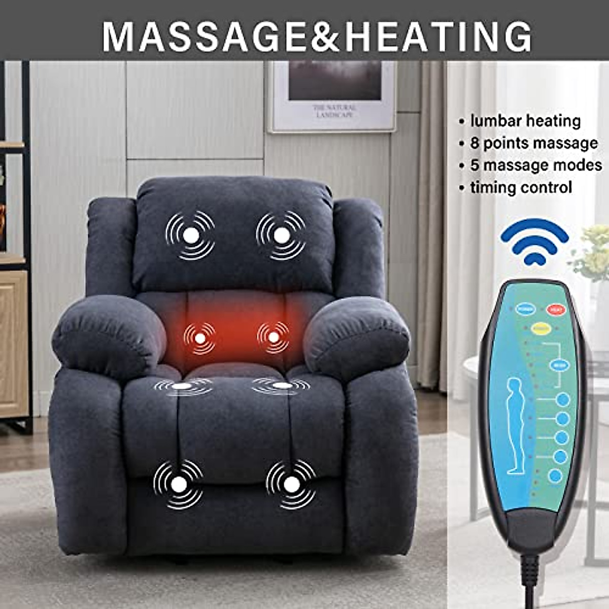 Dreamsir Electric Power Lift Recliner Chair, Fabric Oversized Chair with Massage and Heat for Elderly, Modern Single Sofa Home Theater Seat, USB Ports, Grey