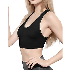 Match Racerback Sports Bras for Women – Padded Seamless Strappy Workout Tops for Yoga Gym Runing Fitness Sports Bras (1 Pack of 3(Black), Medium)