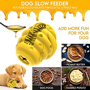 iPetzi Slow Feeder Dog Toys for Aggressive Chewers - Extra-Tough, Safe Rubber - Bite-Proof Slow Treat and Food Dispenser - Interactive Teeth Cleaning Toy - Honey Milk Flavor and Scent, Yellow Beehive