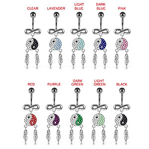 Black Multi Crystal Gemstone Stylish Infinity with Yin Yang and Dream Catcher Dangling 925 Sterling Silver Belly Ring Body Jewelry