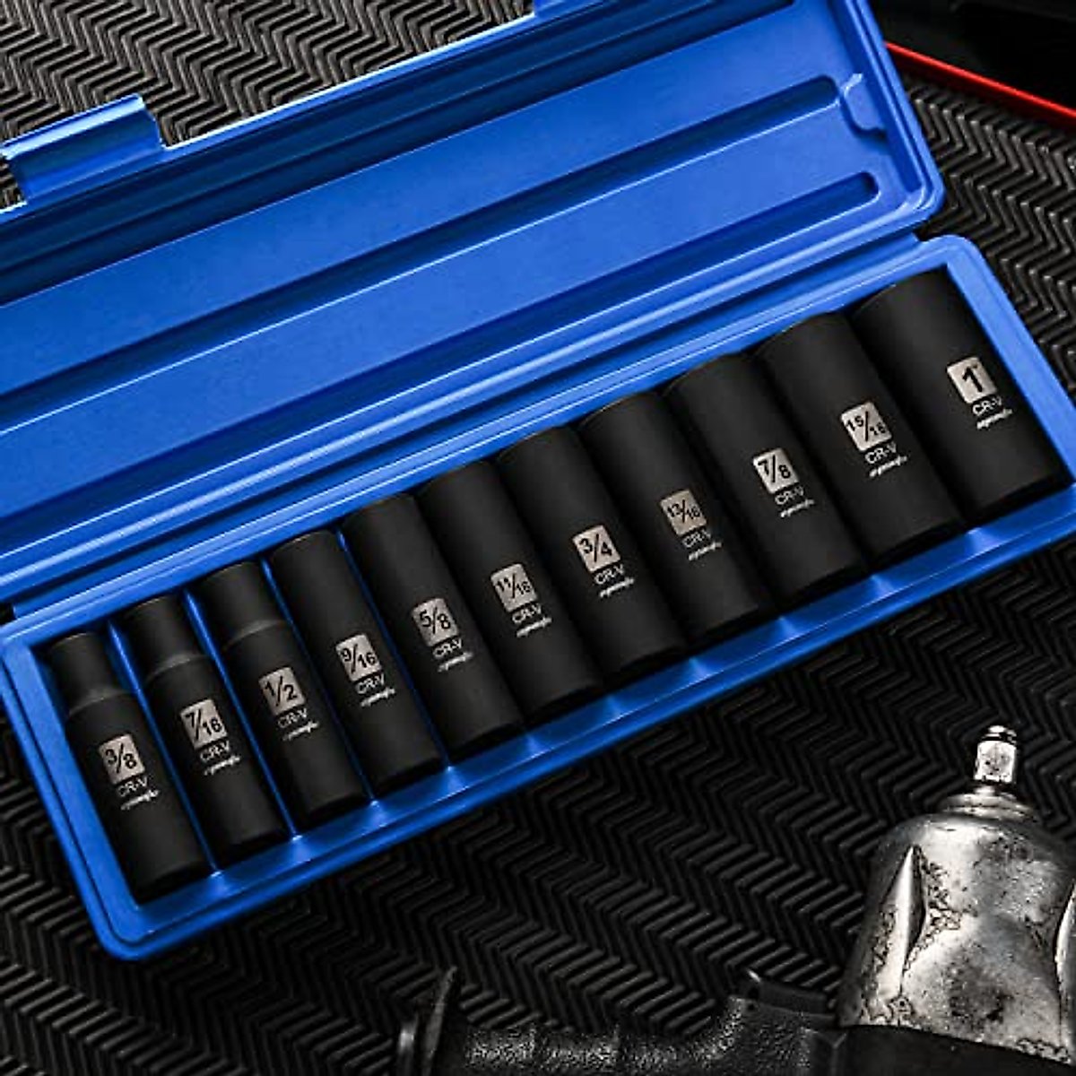 EPAuto 1/2-Inch Drive SAE Deep Impact Socket Set, Cr-V, 6 Points, 11 Sockets
