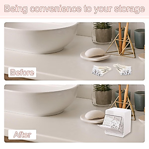 uxcell 2 Pcs Cotton Ball Holder Canisters for Cotton Swabs, Wall Mounted Bathroom Storage Box with 2 Compartments, No Drill Dispenser for Cotton Swabs, Makeup Sponges, Balls, White Grey