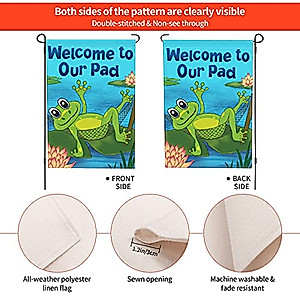 12x18 Inch Garden Flag Welcome To Our Pad Frog Burlap House Flags Double Sided Outdoor Flags Decorative Flag For Patio Lawn Home Farmyard Decor