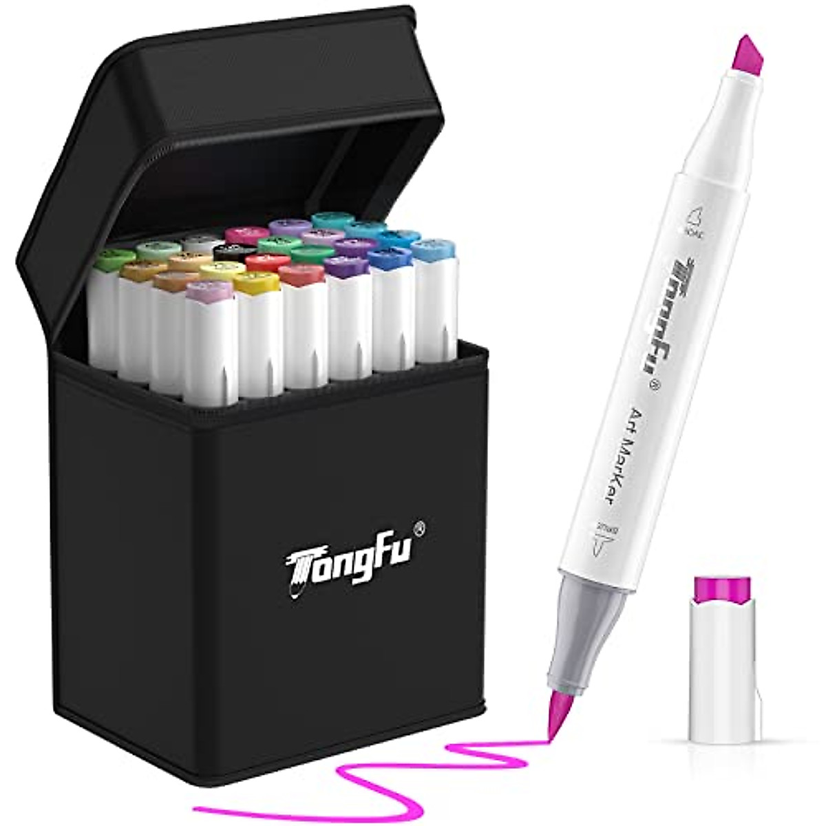 TongFu 24+1 Alcohol Markers Set, Art Marker Depicting Smoother Strokes,Upgraded Quality Ink,Safe,1s Quick-drying, Non Fading,Colorful,for Artist,Adults,Children Illustration Designing Drawing Marker