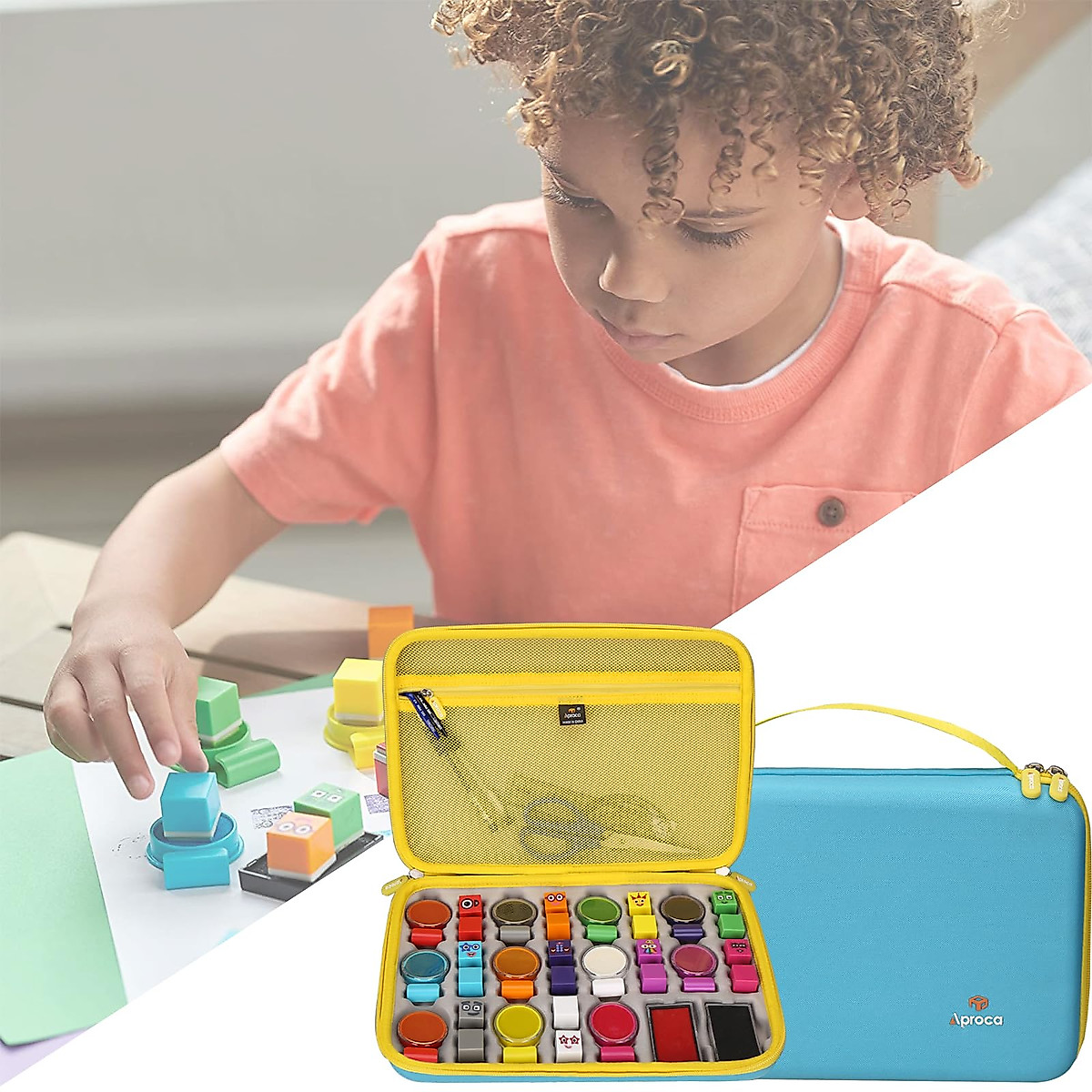 Aproca Portable Hard Storage Case, for hand2mind Numberblocks Stampoline Park Stamp Activity Set (Case Only)