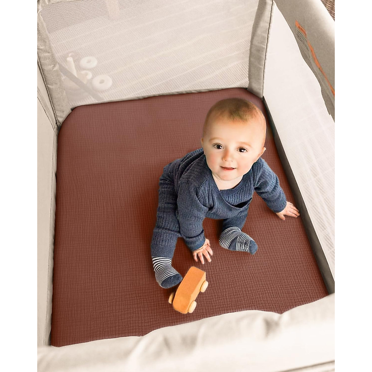 Blissful Diary Muslin Mini Crib Sheets, Pack and Play Mattress Sheets Fitted for Pack N Play, Soft Cotton for Boys Girls, 2 Pack(Rainbow&Cedar)