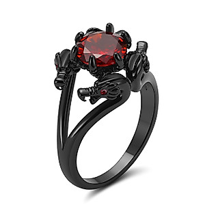 Dragon Claw Black Engagement Rings for Women, Fantasy Dragon Ring for Women by GINGER LYNE, Black Stone Gothic Rings for Her, 2 CT Black Diamond Rings Dragon Jewelry