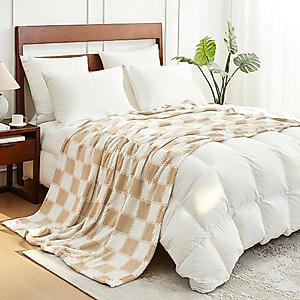 Cozy Bliss Beige Checkered Throw Blanket Ultra Soft Warm MilkyPlush™ Fleece Blanket Checkerboard Grid Plush Blanket for Couch Bed Sofa, Beige 50"x60"