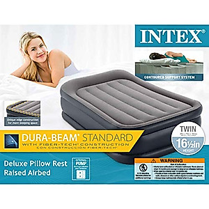 Intex Dura-Beam Series Deluxe Pillow Rest Raised Airbed with Internal Pump & Built-in Pillow, Twin