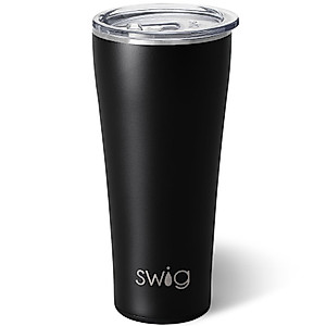 Swig Life XL 32oz Tumbler, Insulated Coffee Tumbler with Lid, Cup Holder Friendly, Dishwasher Safe, Stainless Steel, Extra Large Travel Mugs Insulated for Hot and Cold Drinks (Black)