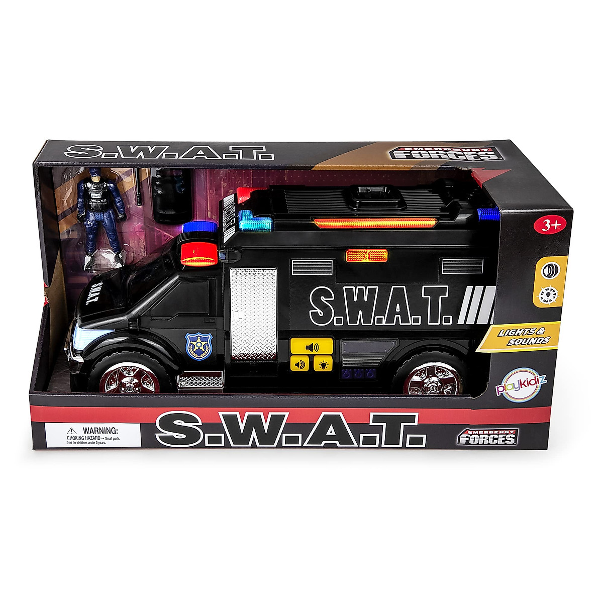 Playkidiz 15'' SWAT Toy Truck, Armored Police Car, Toy Truck for Kids, Lights & Sounds with Accessories, Rescue Role Playset, Play & Learn Toddler Toys Ages 3+