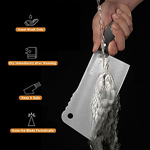 Kitory Meat Cleaver Knife 7", Chinese Chefs Kitchen Knife, HC German Steel Blade Full Tang Ergonomic Handle, for Home Kitchen and Restaurant