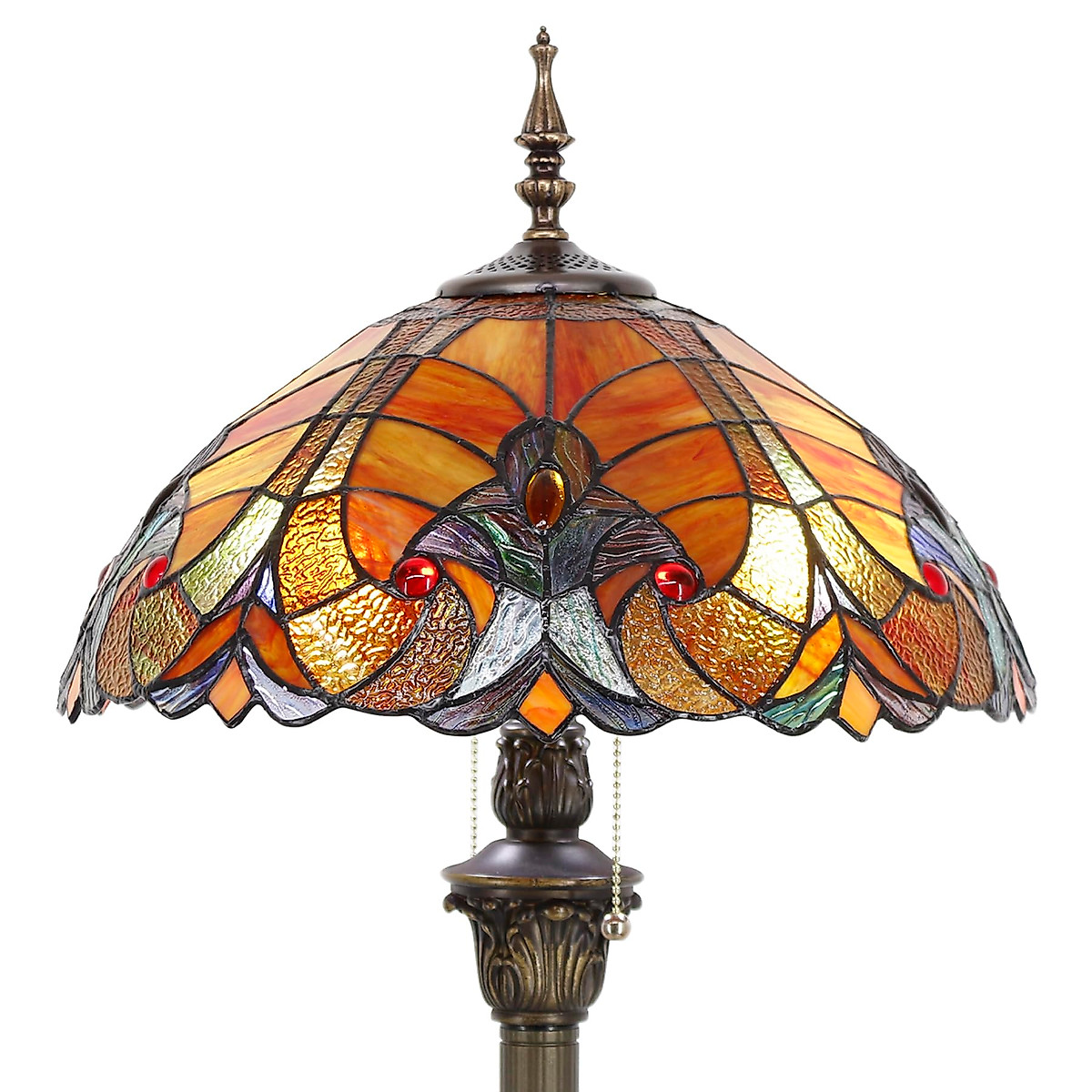 WERFACTORY Tiffany Floor Lamp Red Brown Liaison Stained Glass Standing Reading Light 16X16X64 Inches Antique Pole Corner Lamp Decor Bedroom Living Room Home Office S160R Series