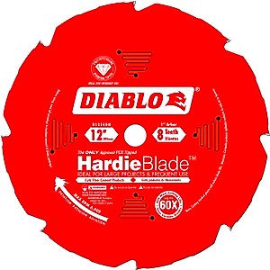 Freud D1208DH Diablo 12-Inch by 8 Tooth Polycrystalline Diamond Tipped TCG Hardie Fiber Cement Saw Blade, Multi