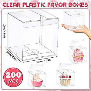100 Pcs Clear Favor Boxes Plastic Gift Boxes 4 x 4 x 4 Inch Candy Boxes Clear Gift Boxes Transparent Box PET Clear Box for Wedding Bridal Baby Shower Party Favors Cupcake Macaron Candy Cookie Ornament