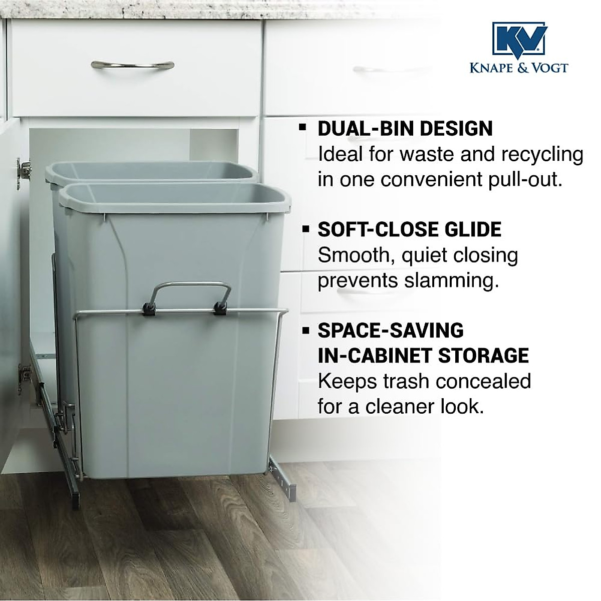 Knape & Vogt RS-PSW15-2-35-R-P in-Cabinet, 18.4 14.25 22-Inch Pull Out Trash Can, Platinum