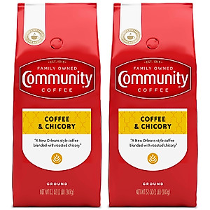 Community Coffee Coffee & Chicory Ground Coffee, Medium Roast, 32 Ounce (Pack of 2)