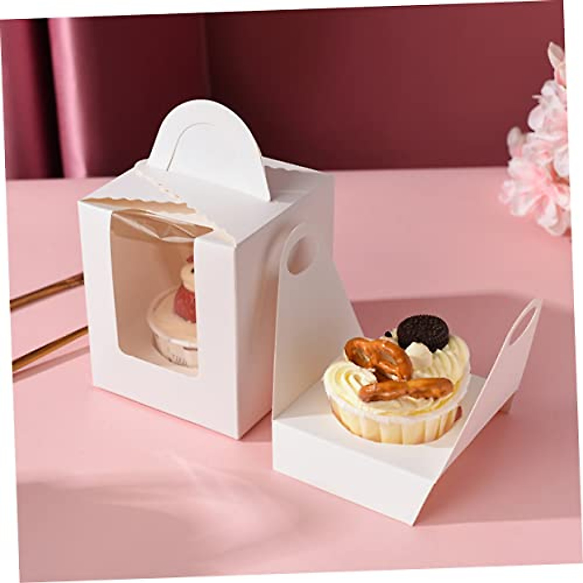 HEMOTON 24pcs Cupcake Boxes Pastry Box Mini Cake Box Mini Paper Cups Clear Cake Box Dessert Boxes with Window Cupcake Carrier Box Kraft Boxes White Card Party Cupcake Boxes Handheld Trunk