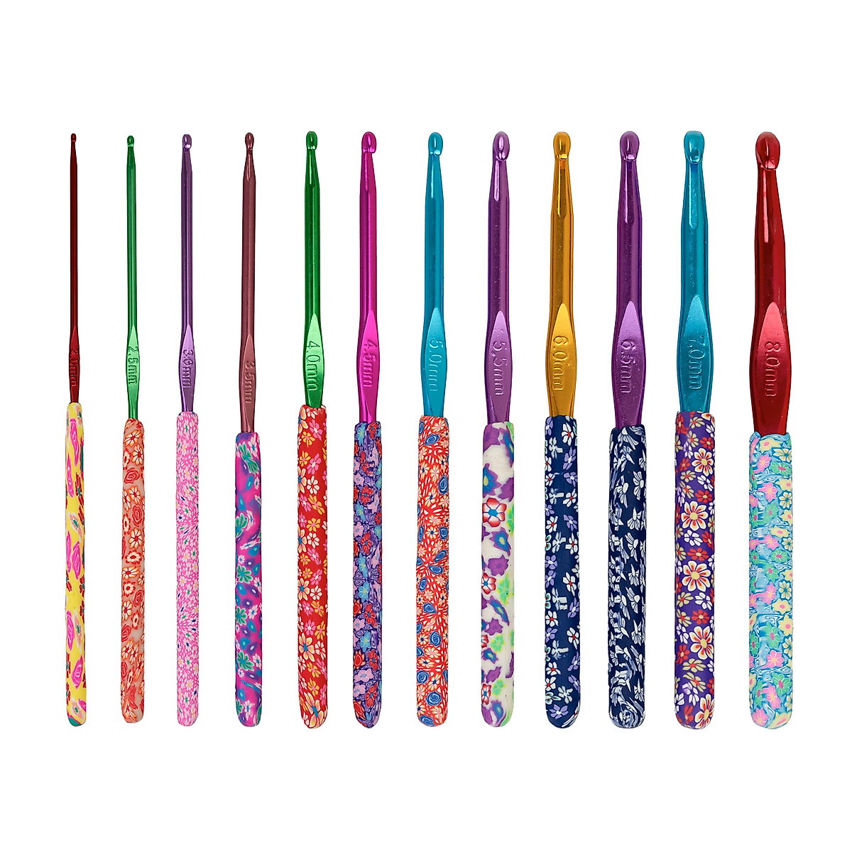The Quilted Bear Crochet Hook Set - Premium Soft Grip Floral Crochet Hooks with Polymer Clay Handle 12 Hook Kit (2mm, 2.5mm, 3mm, 3.5mm, 4mm, 4.5mm, 5mm, 5.5mm, 6mm, 6.5mm, 7mm & 8mm)