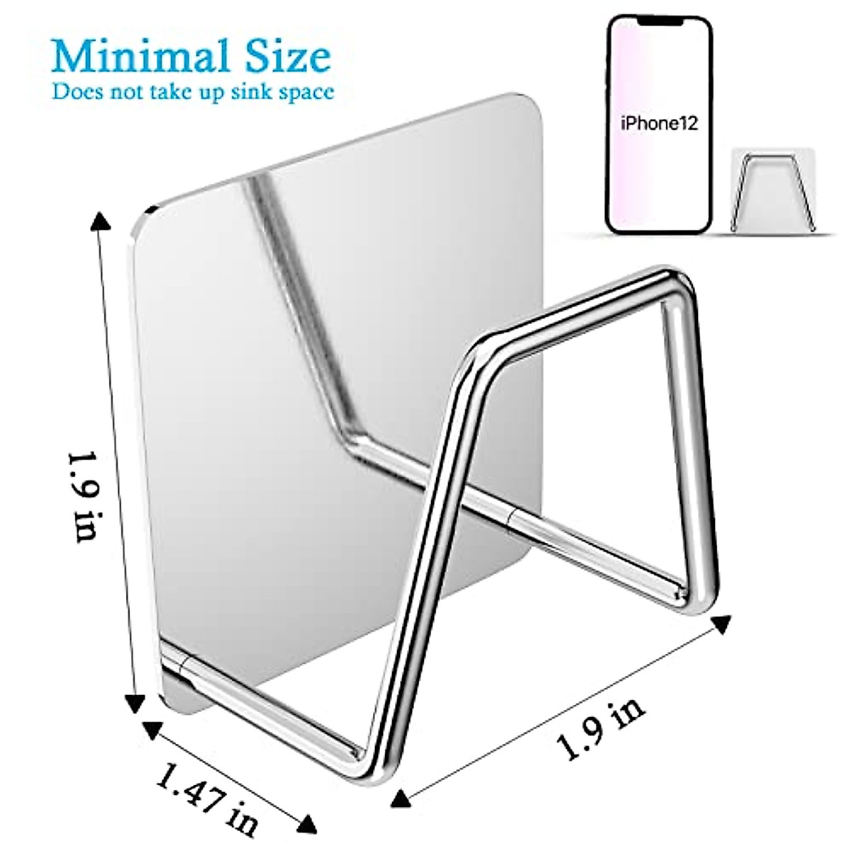 Sunmeyke Waterproof Adhesive Sponge Holder for Kitchen Sink, Never Rust Stainless Steel Silvery(2 Packs), Minimal Size Save Sink Space