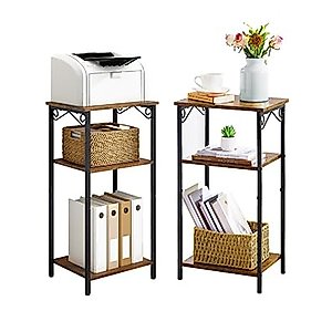 Hoctieon 3 Tier End Table Set of 2, Slim Side Tables, Narrow Side Tables, Nightstands for Small Spaces, Metal Frame, Easy Assembly, Rustic Brown