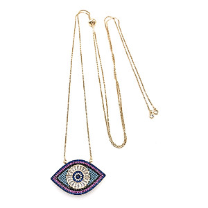 LESLIE BOULES Evil Eye Necklace for Women 18K Gold Plated Sliding Chain Protection Jewelry (FASHION)