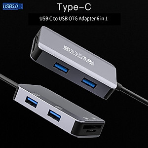 USB C to USB 3.2 Gen1 Adapter 6 in 1 Hub3.0 SD Micro SD Card Adapter for iPad Mini/MacBook Air/Google Pixel PC & Cellphone Converter