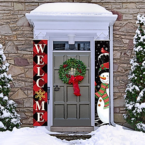 Christmas Porch Signs Snowman Christmas Decorations Supplies Merry Christmas Hanging Flags Welcome Winter Door Banners for Holiday Home Indoor Outdoor Wall Xmas Decor