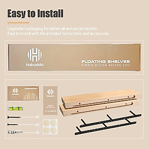 Habudda Floating Shelves, Wood Wall Shelf, Natural Wooden Home Decor for Bathroom Kitchen Bedroom, Hanging Mounted Invisible Bracket, Extra Long 35.5 Inch, Set of 2