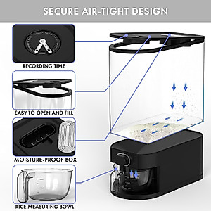 Retail Blade - 25lb Black Rice Dispenser, Measuring Cup & Sponge. Airtight Grain, Bean & Rice Container. NEW Clear Black Design. Easy To Use Grain Dispensing Storage Container For Kitchen