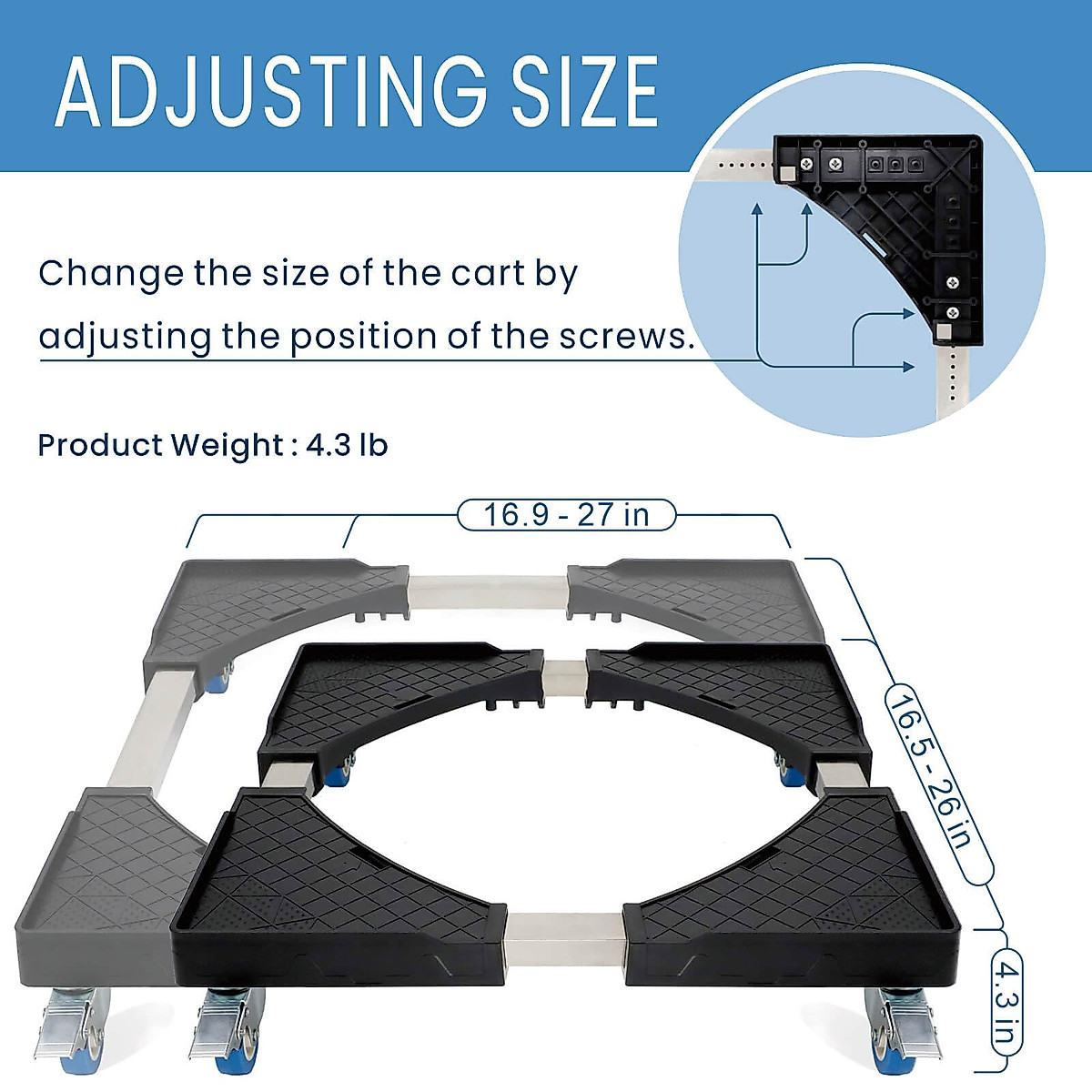 Mini Fridge Stand Furniture Dolly Adjustable Refrigerator Roller Stand. Appliance Dolly Cart with 2 Locking Swivel Wheels. Black Small Washing Machine Dryer Stand.