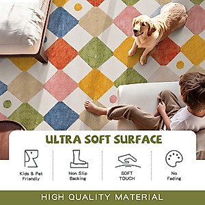 jinchan Area Rug 5x7 Kids Rug Washable Rug Colorful Trellis Indoor Floor Cover Non Slip Modern Rug Living Room Diamond Carpet Soft Rug for Nursery Room Bedroom Dining Room Kitchen Circus on Cream