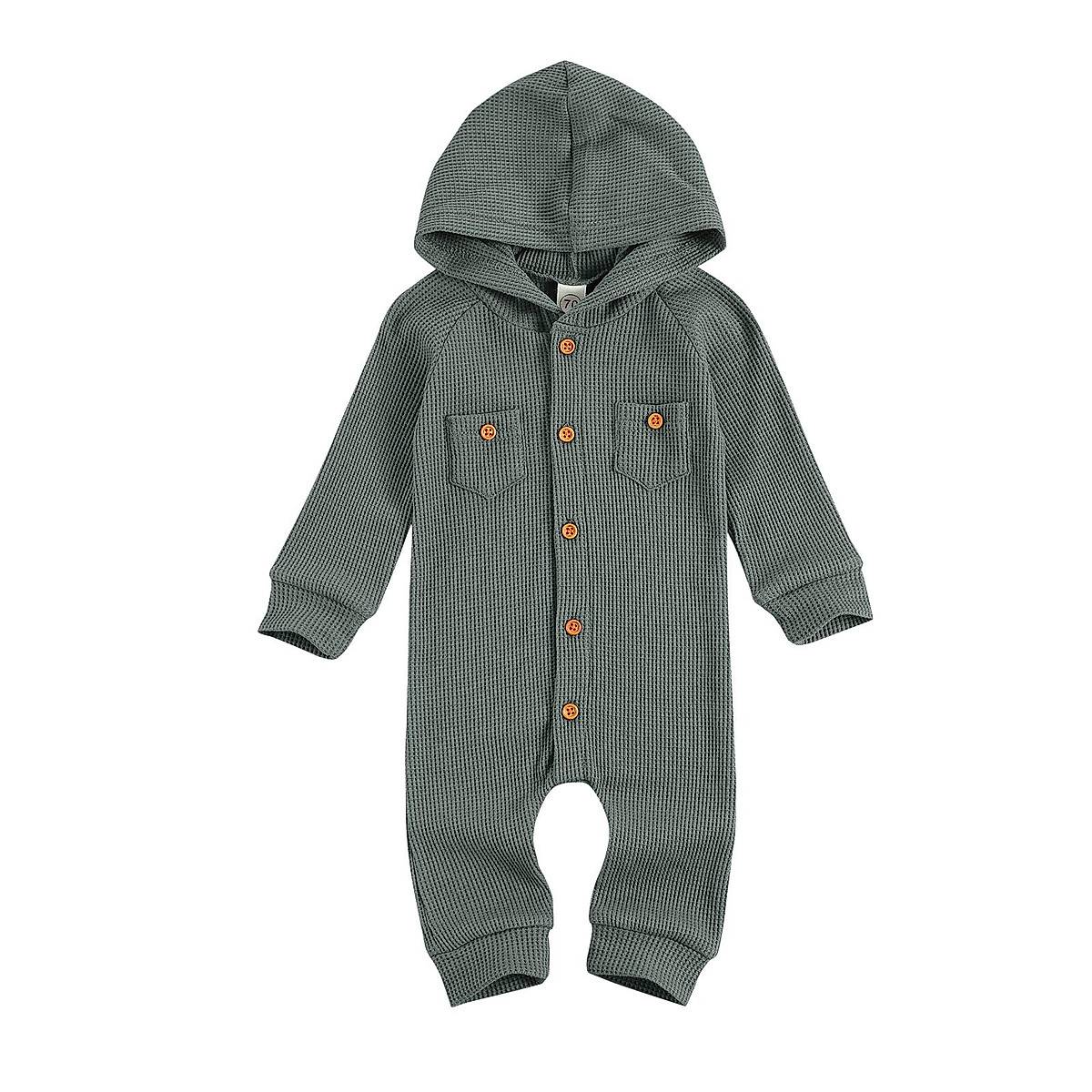 Kuriozud Newborn Unisex Baby Boy Girl Hoodie Romper Solid Long Sleeve One Piece Hooded Jumpsuit Waffle Outfit (Grey, 3-6 Months)