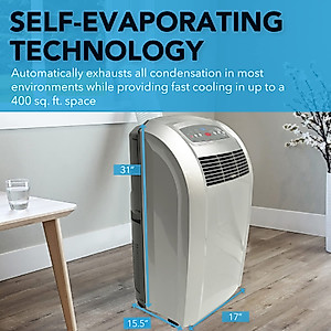 Whynter ARC-12S 12,000 BTU Portable Air Conditioner with Dehumidifier and Fan, Includes Activated Carbon Filter and Storage Bag, Platinum, 400 Sq Ft