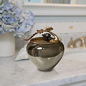 Cotton Jar with Lid in Glass and Metal for Bathroom Decor Cotton SwabHolder, Q-Tip Container Bath Accessory (Fern)