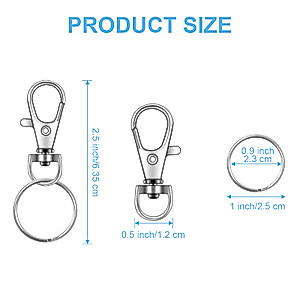 104PCS Swivel Snap Hooks with Key Rings, Metal Lobster Claw Clasp, Keychain Rings for Crafts(Silver, 1.37inch(36mm)