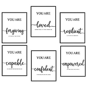 Inspirational Wall Art, Motivational Wall Art, Office Wall Decor, Wall Art For Bedroom and Living Room, Quotes Wall Art, Home Office Decor, Daily Positive Affirmations Posters (Set of 6, 8X10in Unframed)