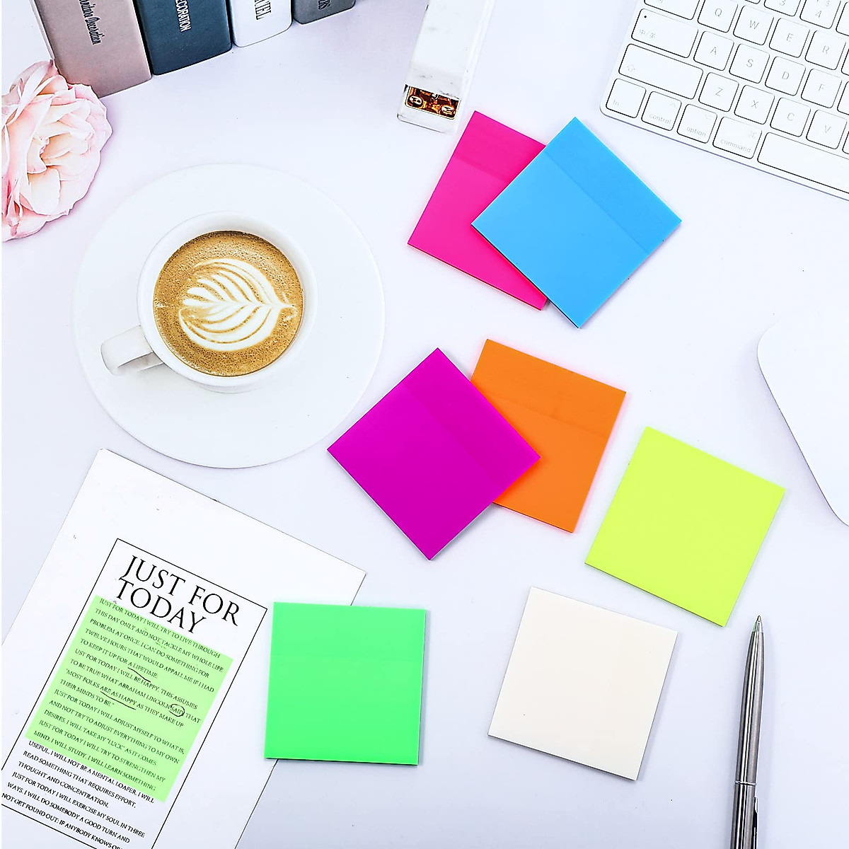 900 Sheets 18 Pieces Transparent Sticky Notes Pads, 3 x 3 Inches Translucent Colored Clear Stickies Notes Waterproof Self Adhesive See Through Memo Sticky Pads, School Office Supplies (Bright Color)