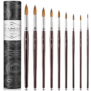 Sable Watercolor Brushes 9pcs Professional Superior Kolinsky Watercolor Paint Brushes for Artists Round Pointed Oval Wash for Watercolor Acrylics Gouache Inks Painting