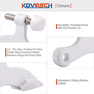 KOVOSCH 6 Pack Hinge Pin Door Stopper White - Adjustable Heavy Duty Hinge Pin Door Stops with White Rubber Bumper Tips