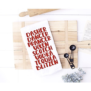 Handmade Funny Dasher Dancer Christmas Drinking Kitchen Towel - Cotton Bar Towel for Kitchen - 28x28 Inch Perfect for Hostess Housewarming Christmas Mother’s Day Birthday (Dasher Dancer Prancer...)